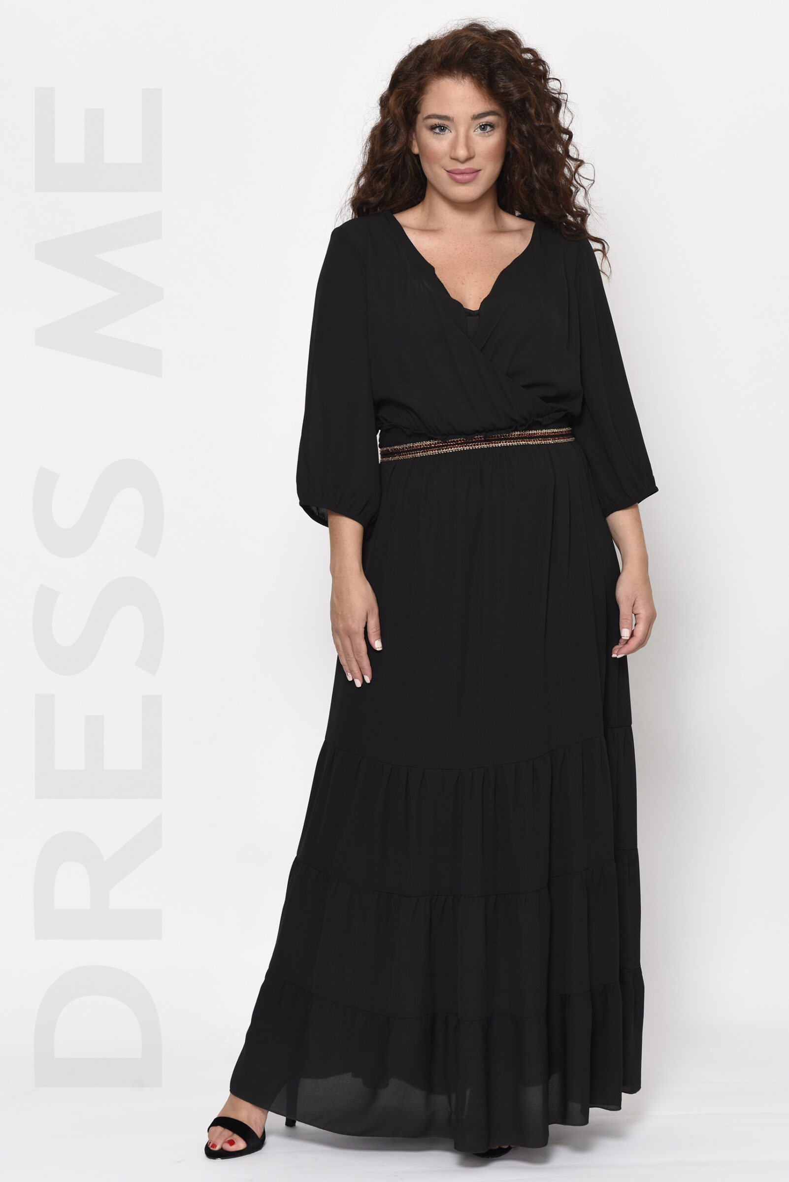 Φόρεμα μαύρο μακρύ κρουαζέ μεγάλα μεγέθη - Dressme